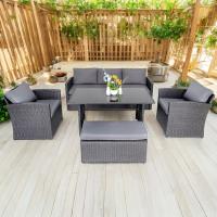 China Set of 5 Big Size Outdoor Patio Garden Dining Table and Chairs Terrace Rattan Seating Casual Terrace Furniture for sale