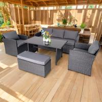 China Set of 5 Big Size Outdoor Patio Garden Dining Table and Chairs Terrace Rattan Seating Casual Terrace Furniture for sale