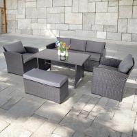China Set of 5 Big Size Outdoor Patio Garden Dining Table and Chairs Terrace Rattan Seating Casual Terrace Furniture for sale
