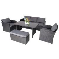 China Set of 5 Big Size Outdoor Patio Garden Dining Table and Chairs Terrace Rattan Seating Casual Terrace Furniture for sale