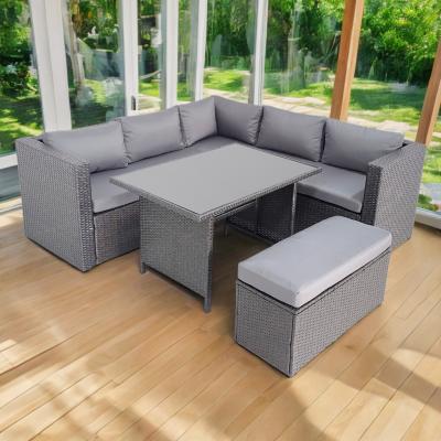 China Set of 4 Big Size Outdoor Patio Garden Dining Table and Chairs Terrace Rattan Seating Casual Terrace Furniture for sale