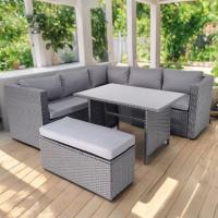 China Set of 4 Big Size Outdoor Patio Garden Dining Table and Chairs Terrace Rattan Seating Casual Terrace Furniture for sale