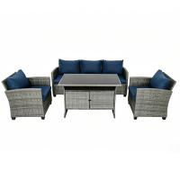 China All Weather 4 Pieces Patio Furniture Set Garden Backyard Functional  Storage Dining Table Outdoor Wicker Conversation Set for sale