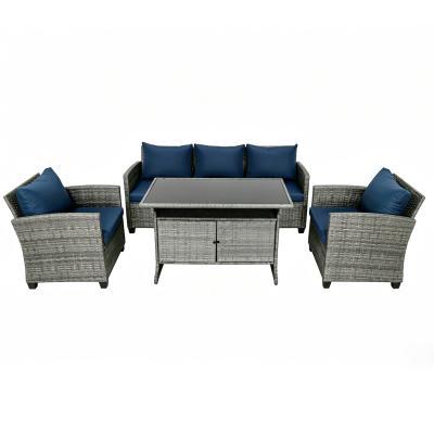China All Weather 4 Pieces Patio Furniture Set Garden Backyard Functional  Storage Dining Table Outdoor Wicker Conversation Set for sale