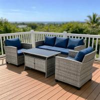 China All Weather 4 Pieces Patio Furniture Set Garden Backyard Functional  Storage Dining Table Outdoor Wicker Conversation Set for sale