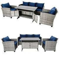 China All Weather 4 Pieces Patio Furniture Set Garden Backyard Functional  Storage Dining Table Outdoor Wicker Conversation Set for sale