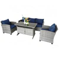 China All Weather 4 Pieces Patio Furniture Set Garden Backyard Functional  Storage Dining Table Outdoor Wicker Conversation Set for sale