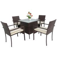 China Factory 2027 Hot Sale 1 Piece Table 4 Pieces Chairs  Garden Rattan Dining Set Tempered Glass Table Top for sale