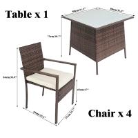 China Factory 2027 Hot Sale 1 Piece Table 4 Pieces Chairs  Garden Rattan Dining Set Tempered Glass Table Top for sale