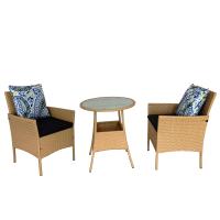 China Wholesale 3 Piece Set with Cushions Poly Rattan Fresco Dining or Lounging in the Garden Small Size Table and Chairs for sale