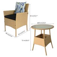 China Wholesale 3 Piece Set with Cushions Poly Rattan Fresco Dining or Lounging in the Garden Small Size Table and Chairs for sale