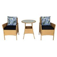 China Wholesale 3 Piece Set with Cushions Poly Rattan Fresco Dining or Lounging in the Garden Small Size Table and Chairs for sale