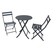China Wholesale Price Outdoor Furniture Iron Frame Folding Table and Chair Black Rust Prevention Fold Chairs and Round Table for sale