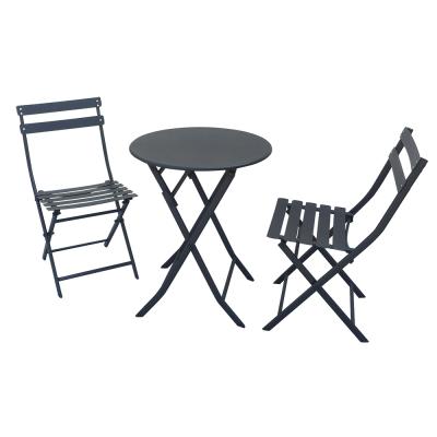 China Wholesale Price Outdoor Furniture Iron Frame Folding Table and Chair Black Rust Prevention Fold Chairs and Round Table for sale