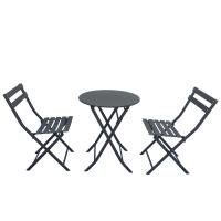 China Wholesale Price Outdoor Furniture Iron Frame Folding Table and Chair Black Rust Prevention Fold Chairs and Round Table for sale