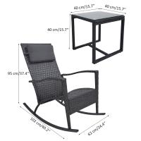China All-Weather PE Rattan Rocking Chair Set Outdoor Patio Conversation Wicker Rockers Tempered Glass Coffee Table for Balcony for sale