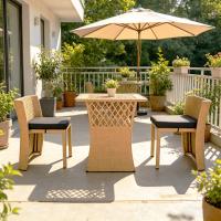 China Rattan Furniture Indoor Outdoor Garden Patio Set Steel Frame Wicker Children Table and Chairs Space Saving Mini Child Sets for sale