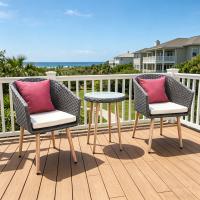 China Cobcciden Factory Direct Supply Outdoor Furniture Leisure Conversation 3 Pieces Rattan Chairs With Side Round End Table for sale