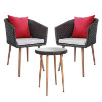 China Cobcciden Factory Direct Supply Outdoor Furniture Leisure Conversation 3 Pieces Rattan Chairs With Side Round End Table for sale