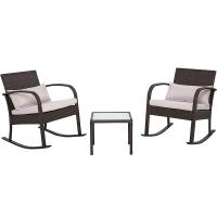 China Factory Wholesale Basics 3-Piece Patio Bistro Rocking Chair Set with Tempered Glass Side Table and Cushions for sale