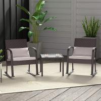China Factory Wholesale Basics 3-Piece Patio Bistro Rocking Chair Set with Tempered Glass Side Table and Cushions for sale