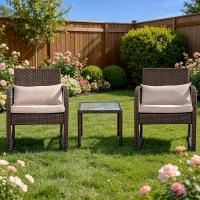 China Factory Wholesale Basics 3-Piece Patio Bistro Rocking Chair Set with Tempered Glass Side Table and Cushions for sale