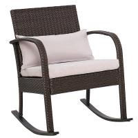 China Factory Wholesale Basics 3-Piece Patio Bistro Rocking Chair Set with Tempered Glass Side Table and Cushions for sale