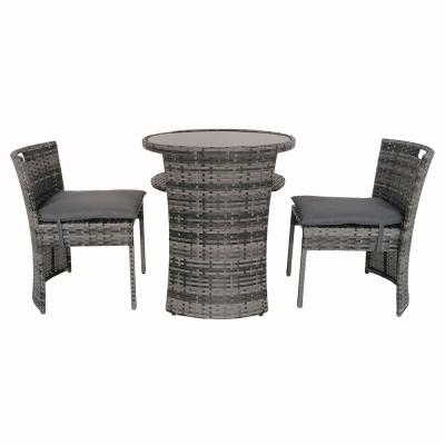 China Wholesale Outdoor Garden Metal Frame Artificial Weaving Balcony Space Saving Table and Chairs for sale