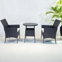 China PE Rattan Wicker Bistro Set Outdoor Patio Furniture with Round Glass Top Table & Cushioned Chairs for Garden Balcony Backyard for sale