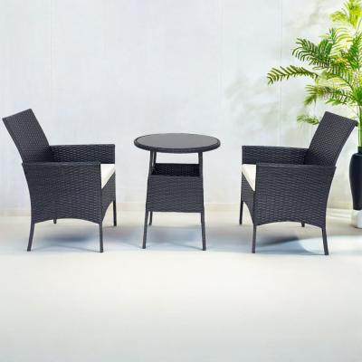 China PE Rattan Wicker Bistro Set Outdoor Patio Furniture with Round Glass Top Table & Cushioned Chairs for Garden Balcony Backyard for sale