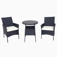 China PE Rattan Wicker Bistro Set Outdoor Patio Furniture with Round Glass Top Table & Cushioned Chairs for Garden Balcony Backyard for sale