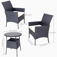China PE Rattan Wicker Bistro Set Outdoor Patio Furniture with Round Glass Top Table & Cushioned Chairs for Garden Balcony Backyard for sale