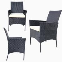 China PE Rattan Wicker Bistro Set Outdoor Patio Furniture with Round Glass Top Table & Cushioned Chairs for Garden Balcony Backyard for sale