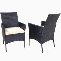 China PE Rattan Wicker Bistro Set Outdoor Patio Furniture with Round Glass Top Table & Cushioned Chairs for Garden Balcony Backyard for sale