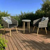 China Modern Gray Poly Rattan Non-Foldable Patio Dining Set with Cushions 2 Seater Outdoor Garden Furniture Contemporary Design for sale