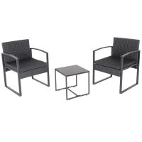 China 3 Pieces Outdoor Rattan Furniture Set, Patio Wicker Chair and Table Combo with Waterproof Cushions, Modern PE Weave Bistro Set for sale