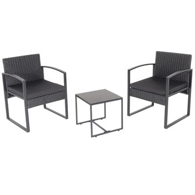China 3 Pieces Outdoor Rattan Furniture Set, Patio Wicker Chair and Table Combo with Waterproof Cushions, Modern PE Weave Bistro Set for sale
