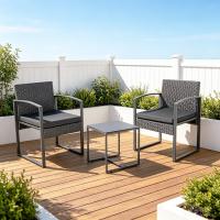 China 3 Pieces Outdoor Rattan Furniture Set, Patio Wicker Chair and Table Combo with Waterproof Cushions, Modern PE Weave Bistro Set for sale