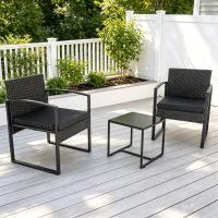 China 3 Pieces Outdoor Rattan Furniture Set, Patio Wicker Chair and Table Combo with Waterproof Cushions, Modern PE Weave Bistro Set for sale