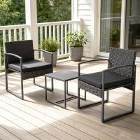 China 3 Pieces Outdoor Rattan Furniture Set, Patio Wicker Chair and Table Combo with Waterproof Cushions, Modern PE Weave Bistro Set for sale