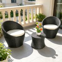China Synthetic Rattan Patio Conversation Set Outdoor Bistro Vase Chairs with Coffee Table All-Weather Wicker for Balcony Porch for sale