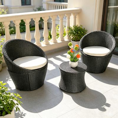 China Synthetic Rattan Patio Conversation Set Outdoor Bistro Vase Chairs with Coffee Table All-Weather Wicker for Balcony Porch for sale