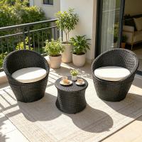 China Synthetic Rattan Patio Conversation Set Outdoor Bistro Vase Chairs with Coffee Table All-Weather Wicker for Balcony Porch for sale