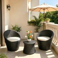 China Synthetic Rattan Patio Conversation Set Outdoor Bistro Vase Chairs with Coffee Table All-Weather Wicker for Balcony Porch for sale