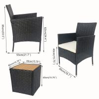 China Outdoor Patio Garden Wicker Rattan Chair Conversation Set with Cushion 3 Piece Set Teak Table and Black Chair Bistro Set for sale