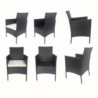 China Outdoor Patio Garden Wicker Rattan Chair Conversation Set with Cushion 3 Piece Set Teak Table and Black Chair Bistro Set for sale