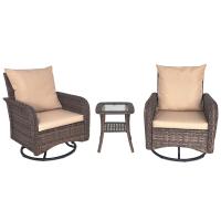 China Factory Wholesale PE Rattan Rocking Chair Garden Furniture Sets Hot Sale Turning Chair Swivel Chair and Table with Rippled Glass for sale