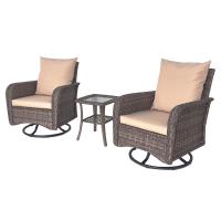 China Factory Wholesale PE Rattan Rocking Chair Garden Furniture Sets Hot Sale Turning Chair Swivel Chair and Table with Rippled Glass for sale
