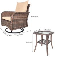 China Factory Wholesale PE Rattan Rocking Chair Garden Furniture Sets Hot Sale Turning Chair Swivel Chair and Table with Rippled Glass for sale