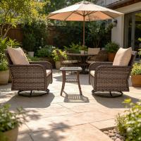 China Factory Wholesale PE Rattan Rocking Chair Garden Furniture Sets Hot Sale Turning Chair Swivel Chair and Table with Rippled Glass for sale